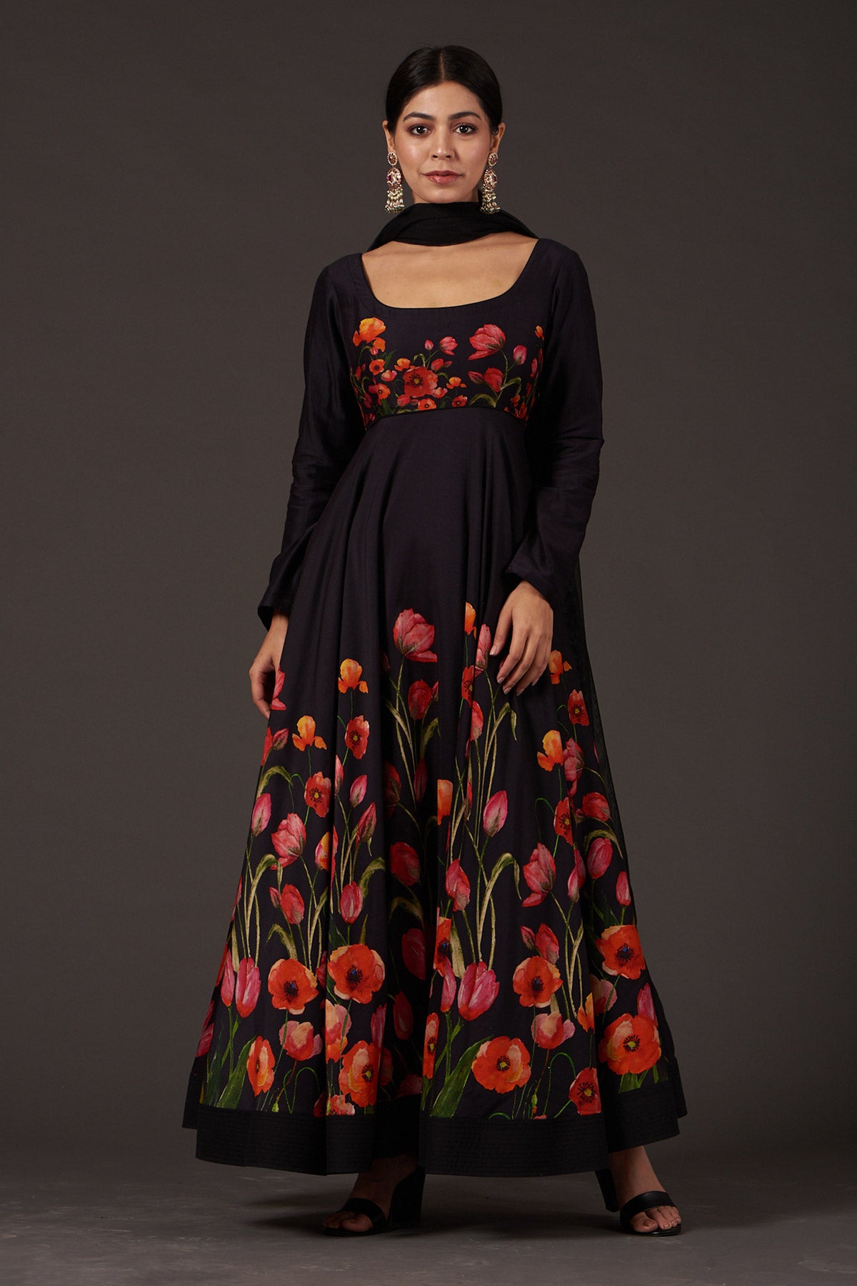 Balance By Rohit Bal Chanderi Digital Printed Anarkali Black